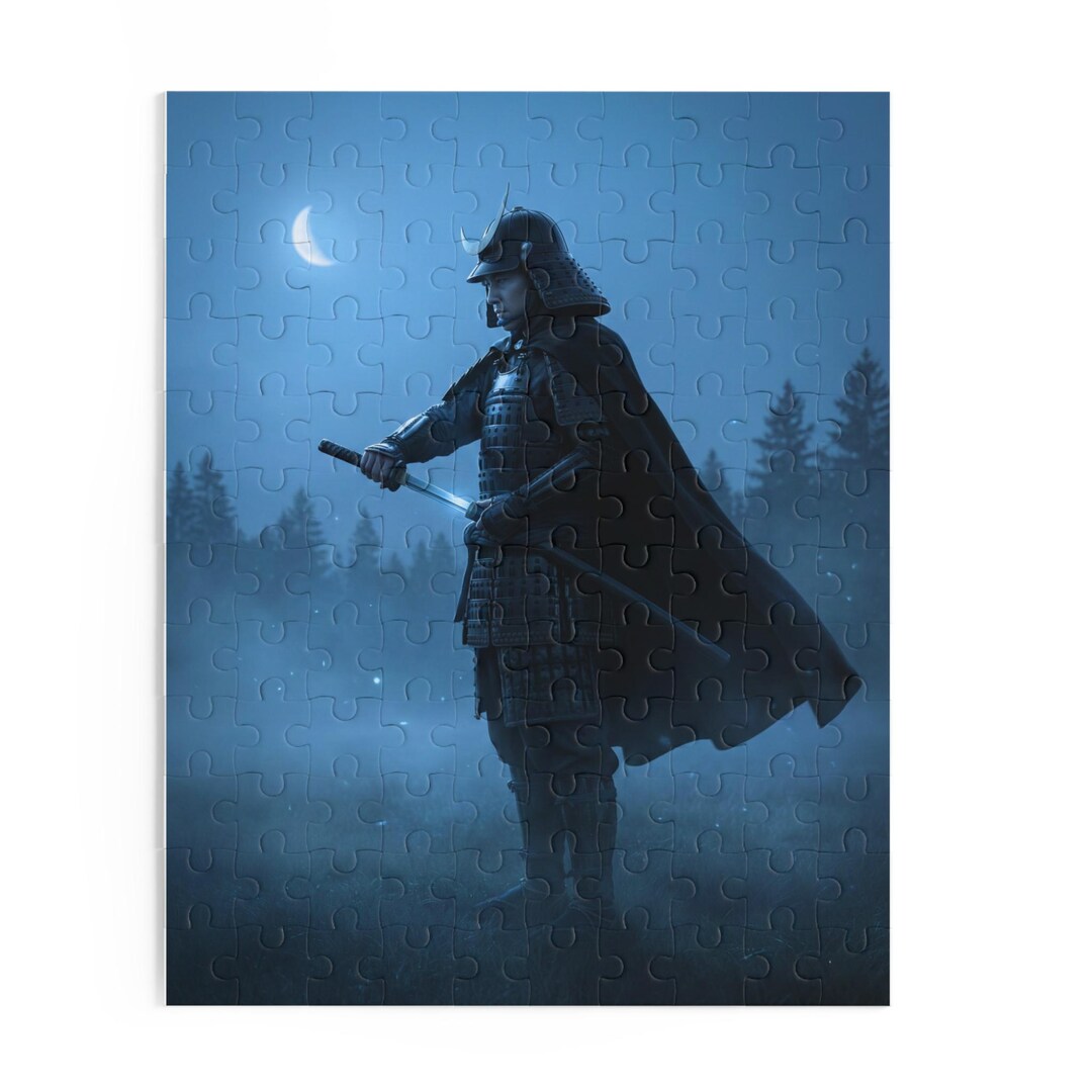 Samurai Jigsaw Puzzle for Adults | Crescent Moon Japanese Warrior Art ...