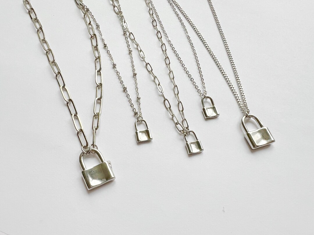 Gold Silver Paper Clip Chain Padlock Necklace Padlock Chocker ...