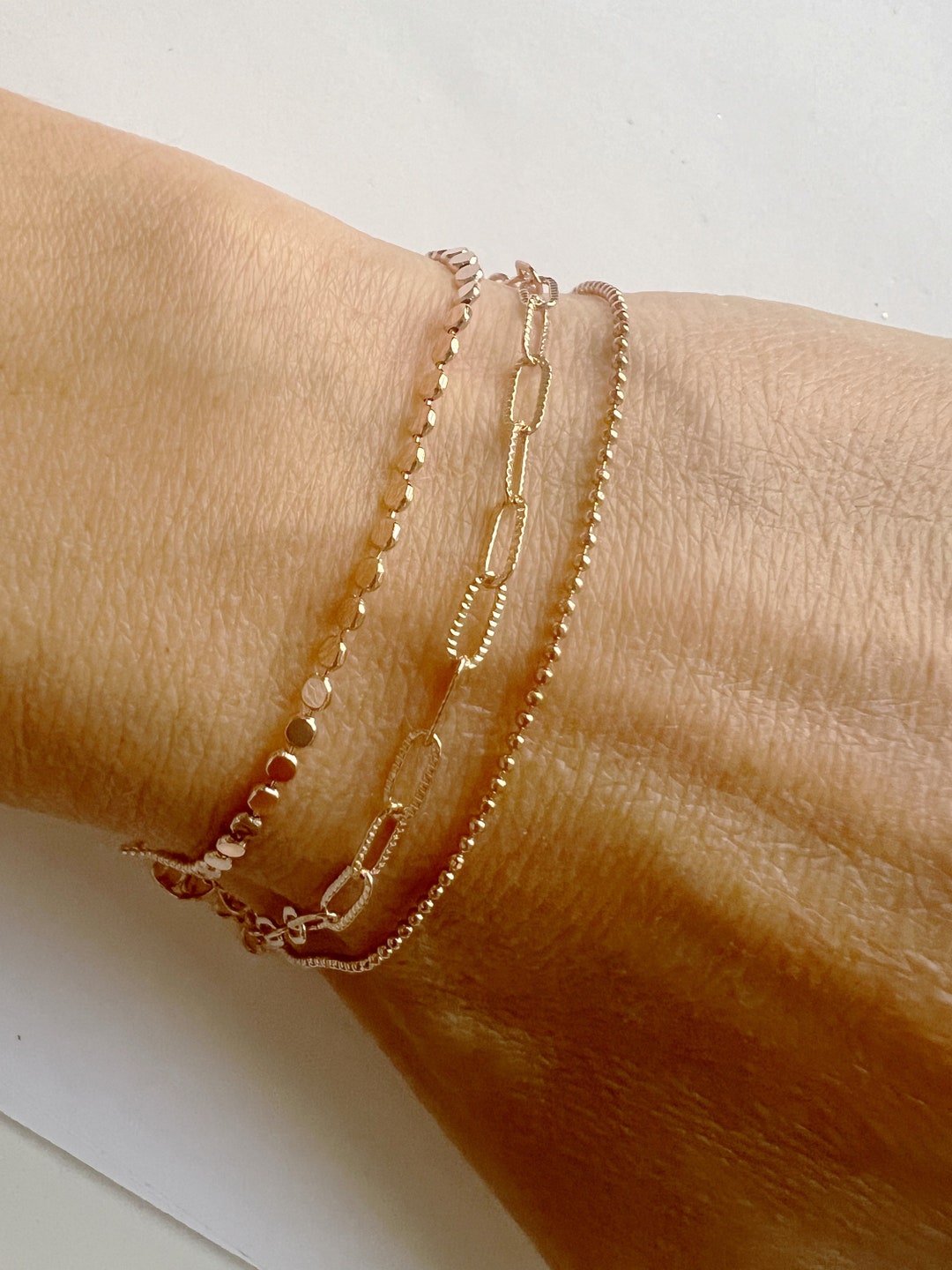 Set of 3 Bracelets • Rose Gold Silver or Gold Everyday Layering ...