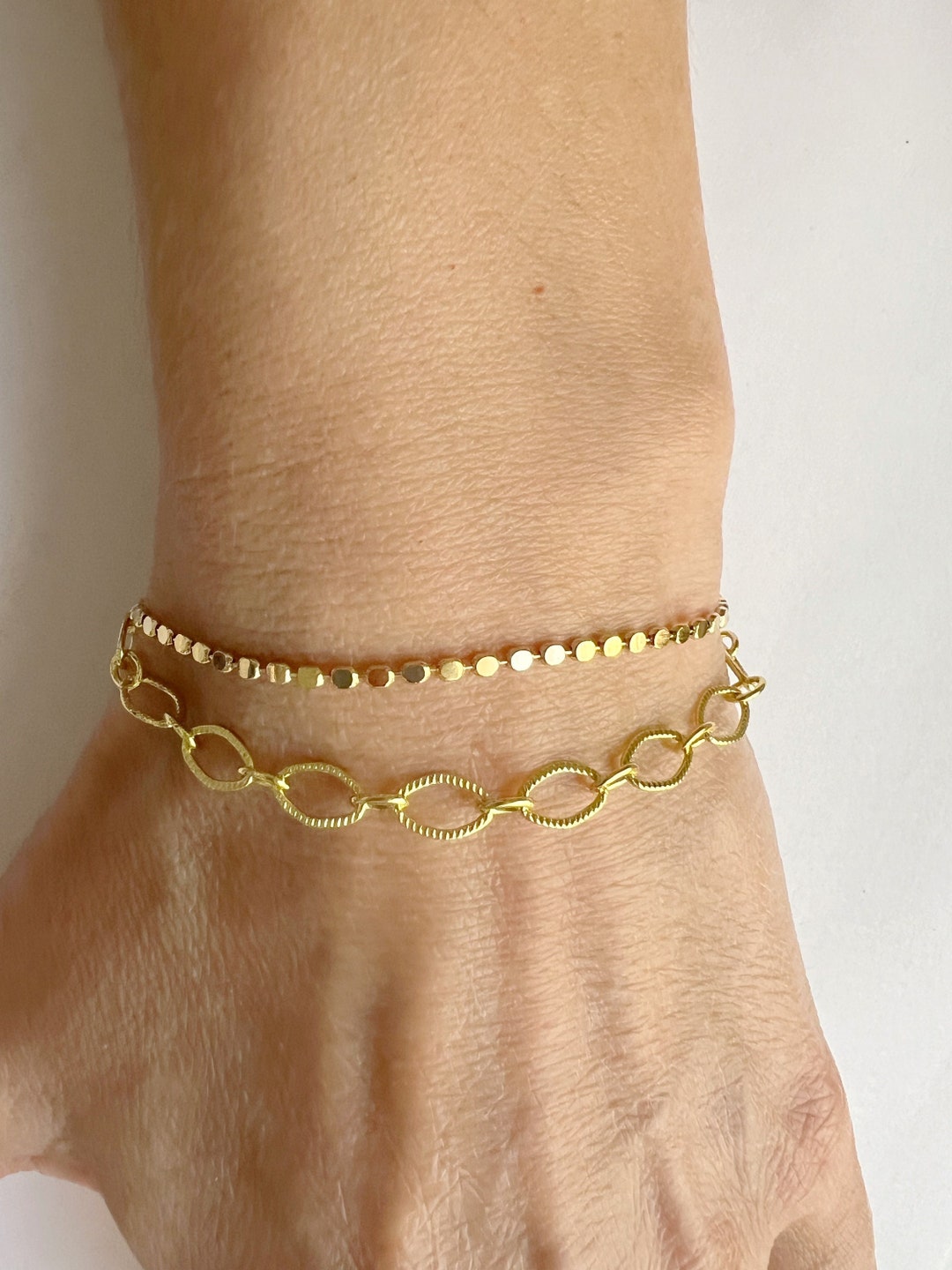 Dainty Bracelet Set • Double Bracelet • Layering Bracelets • Dot Chain ...