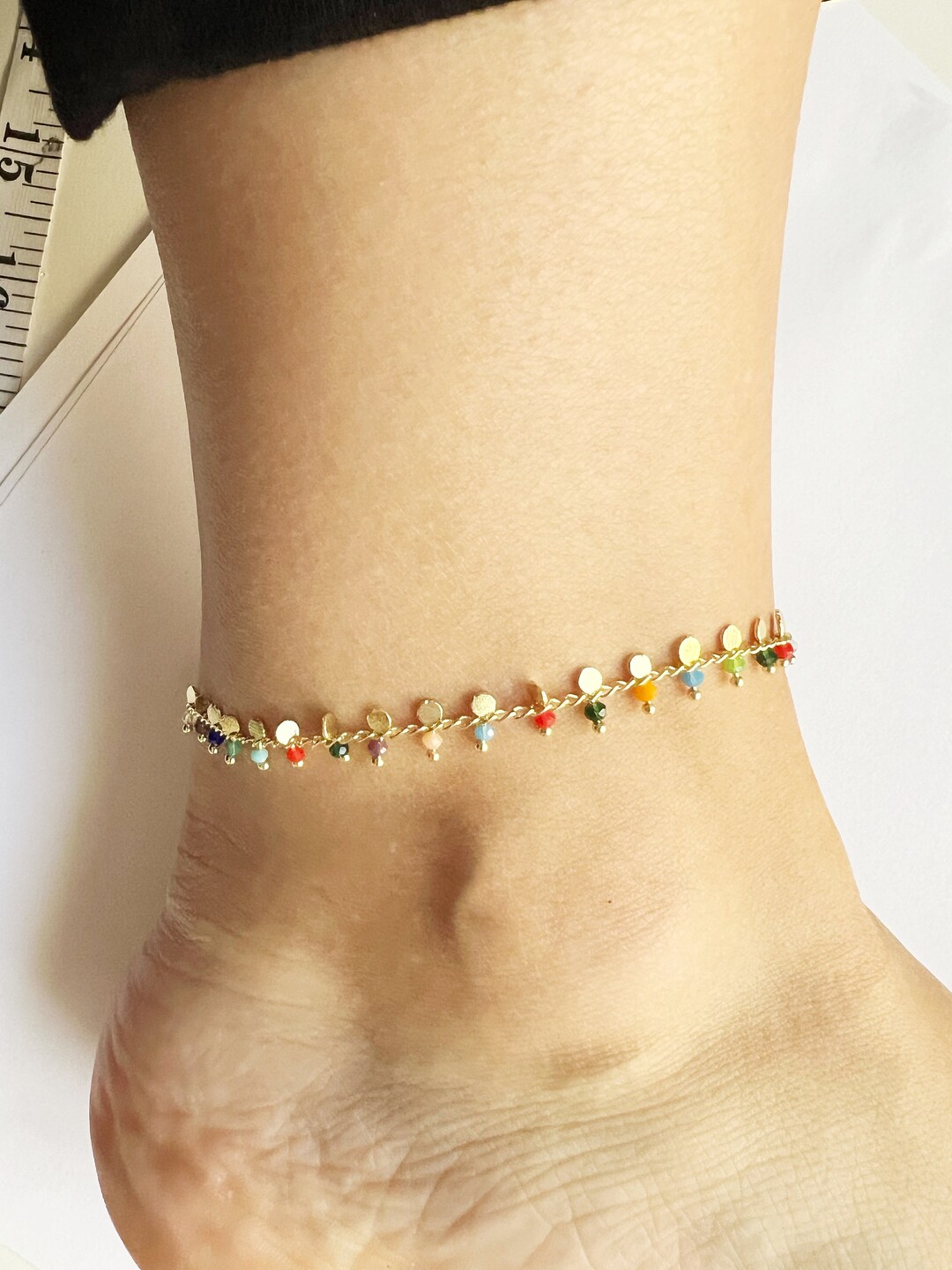 Colorful Rainbow Anklet • Everyday Rosary Anklet • Rainbow Gemstone Anklet • Delicate Anklet ...