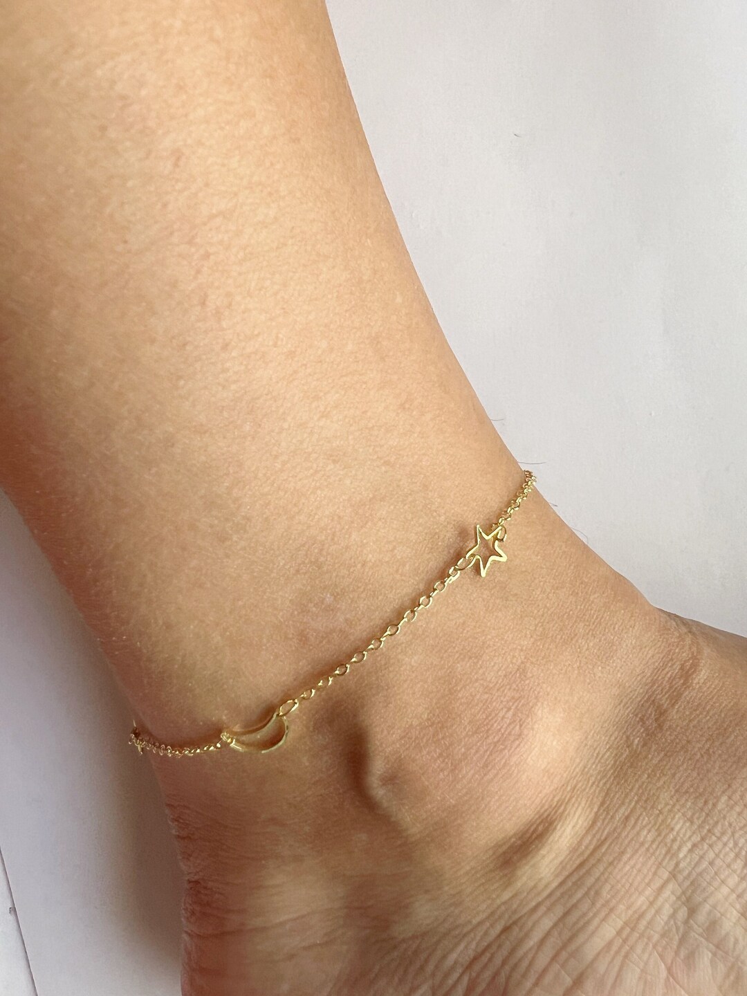 Dainty Star Moon Anklet • Constellation Anklet • Gold Silver Star Anklet • North Star Anklet ...