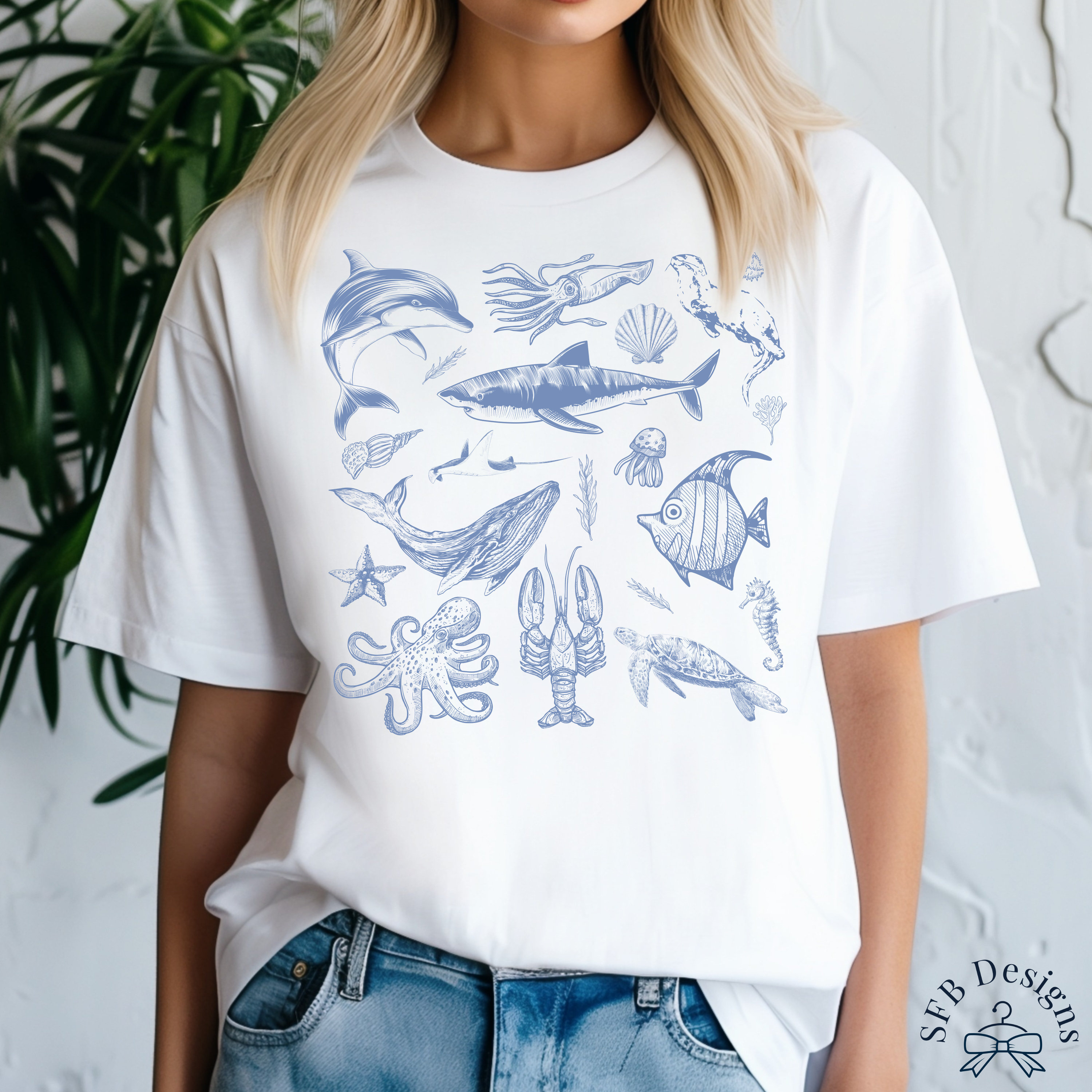 Sea Life Ocean Animals Graphic T-shirt Beach Shirt for Ocean Lovers - Etsy