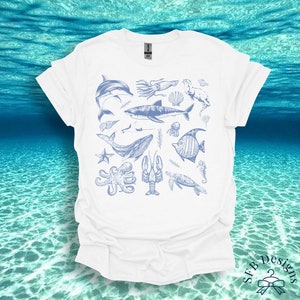 Sea Life Ocean Animals Graphic T-shirt - Beach Shirt for Ocean Lovers ...