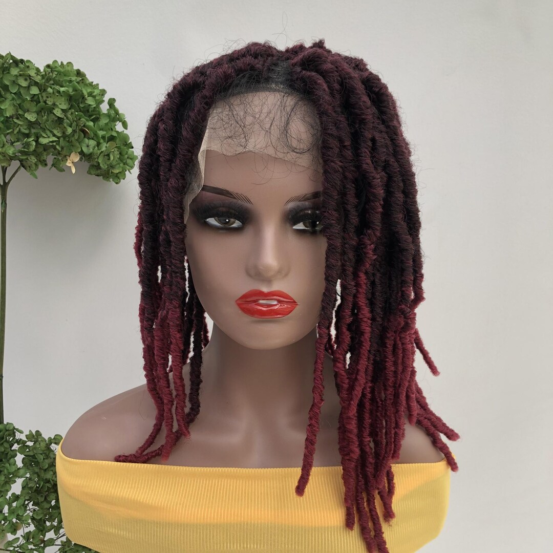 Burgundy Dreadlock Wig, Black and Red Synthetic Fibers, 16 Inch Lace ...
