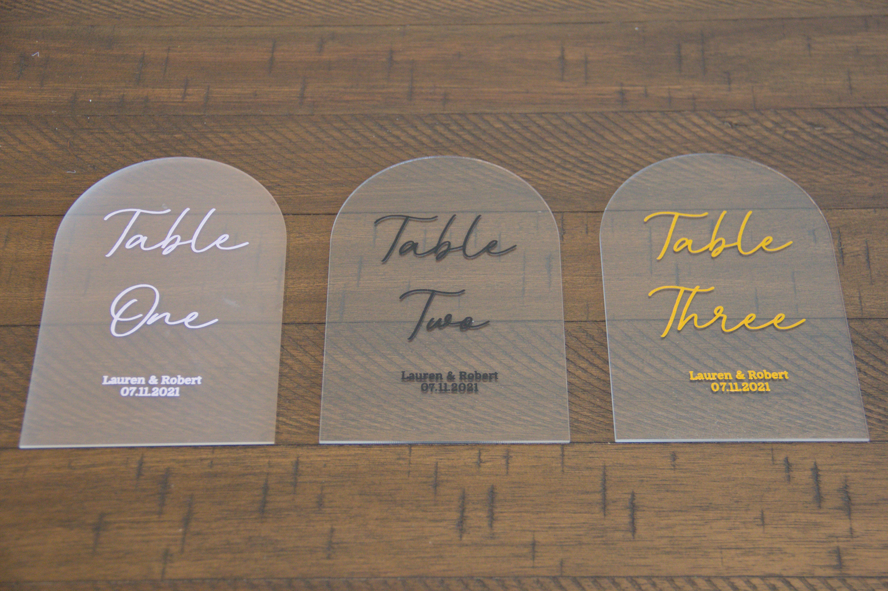 Personalized Arched Acrylic Table Numbers With Wooden Stand | Clear or ...