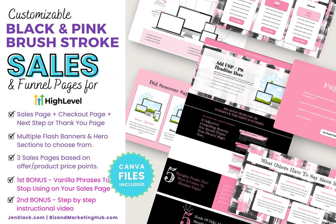Gohighlevel Funnel Template, Pink & Black Brush Stroke Sales Page - Etsy