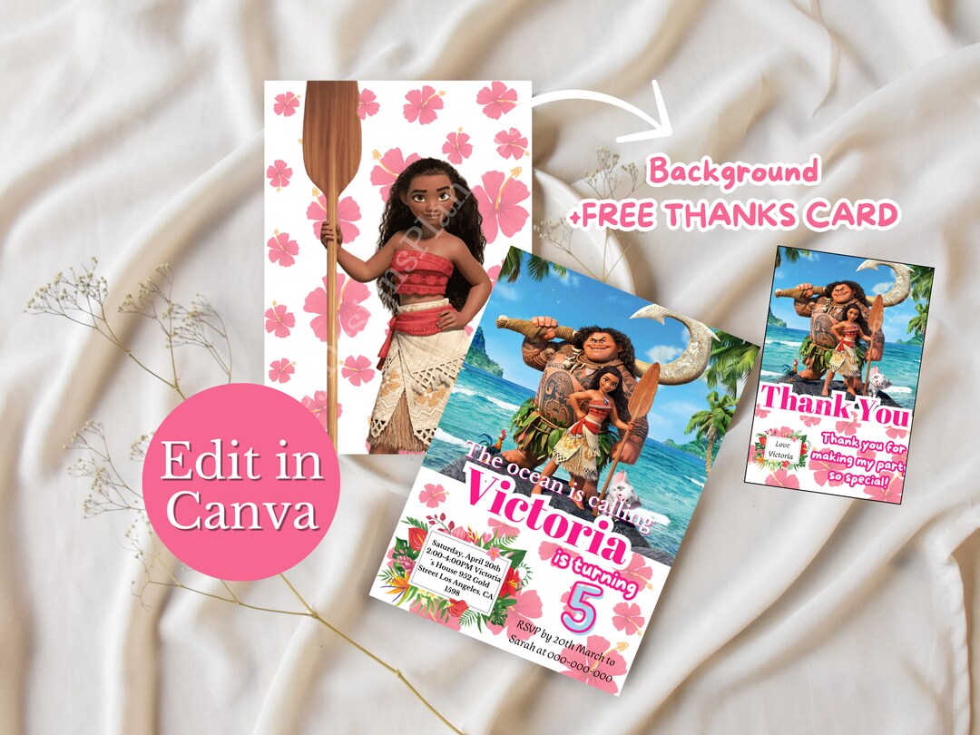 Editable Moana Birthday Invitation Moana Theme Party Invitation ...