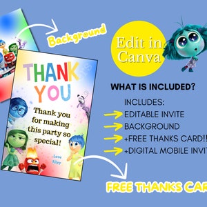 Inside Out Theme Birthday Invite Editable PDF With Canva Link Celebrate ...