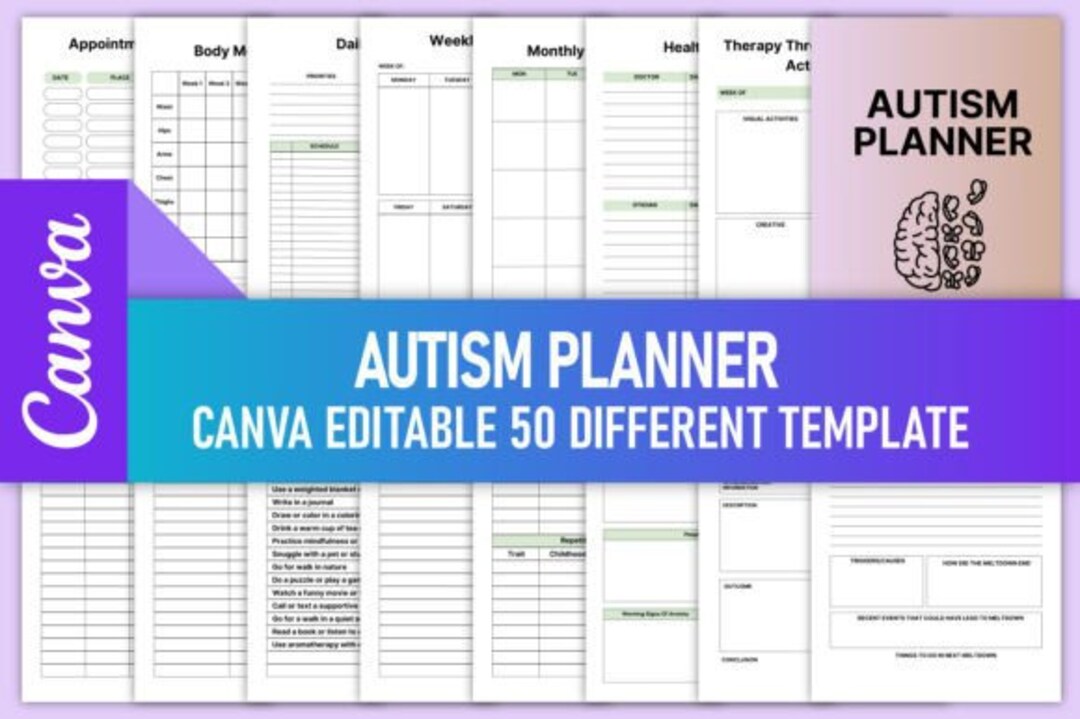 Editable Autism Planner Canva Templateeditable Autism Plannerautism ...