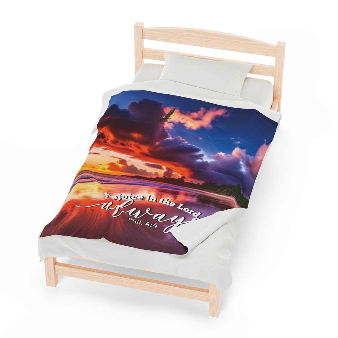 Beach Sunset Scripture Throw, Philippians 4:4 Rejoice Bible Verse ...