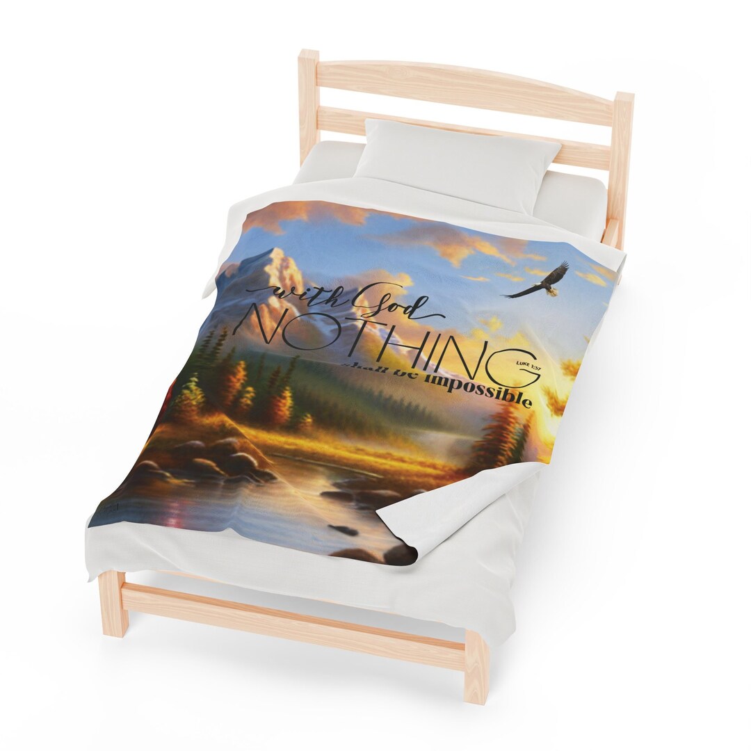 Luke 1:37 Scripture Throw, Bible Verse Blanket, Mountain Scene Throw ...