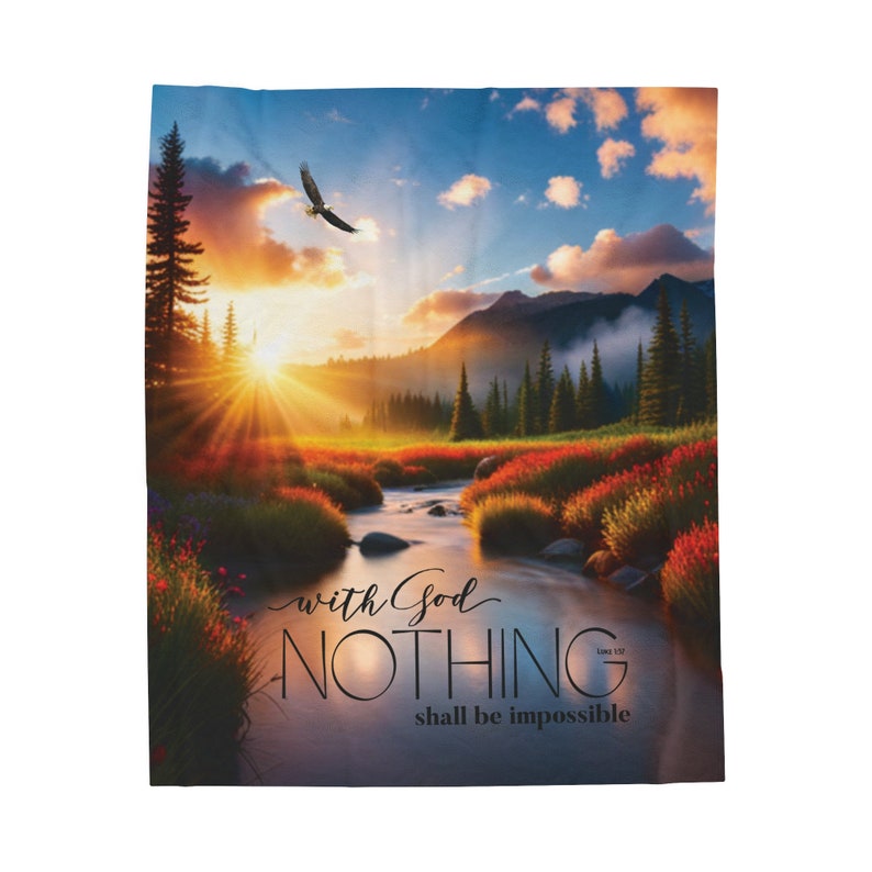 Luke 1:37 Scripture Throw, Bible Verse Blanket, Mountain Scene Throw ...