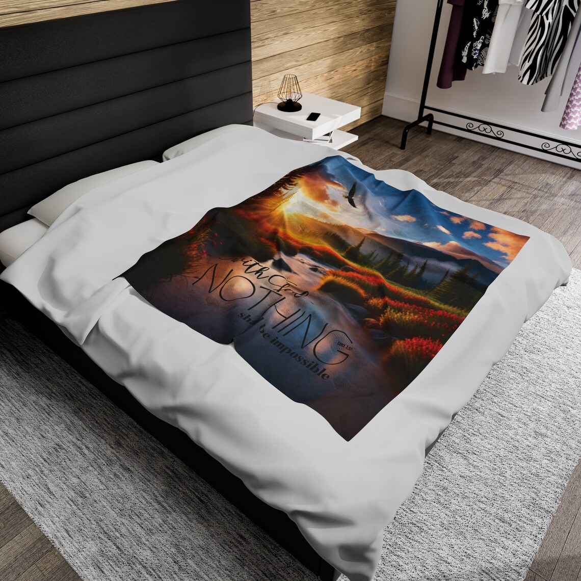 Luke 1:37 Scripture Throw, Bible Verse Blanket, Mountain Scene Throw ...