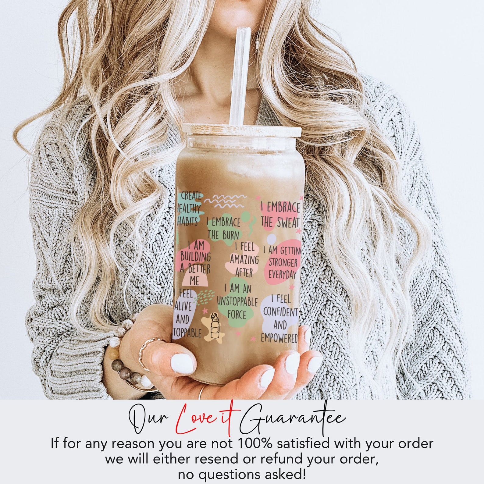 Daily Workout Affirmations Glass Cup Personalized Frosted Glass Iced ...