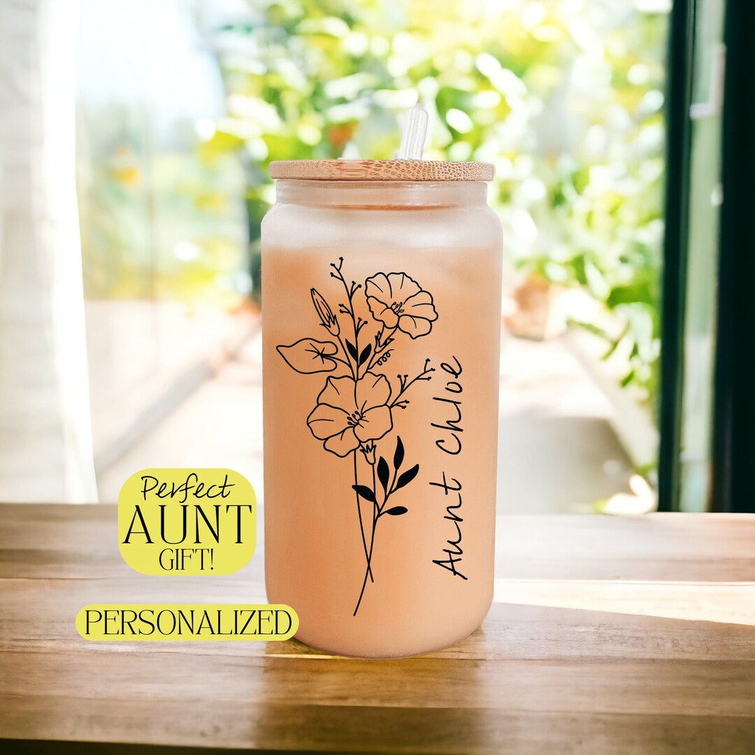 Personalized Aunt Frosted Glass Tumbler Customized Iced Coffee Cup for ...