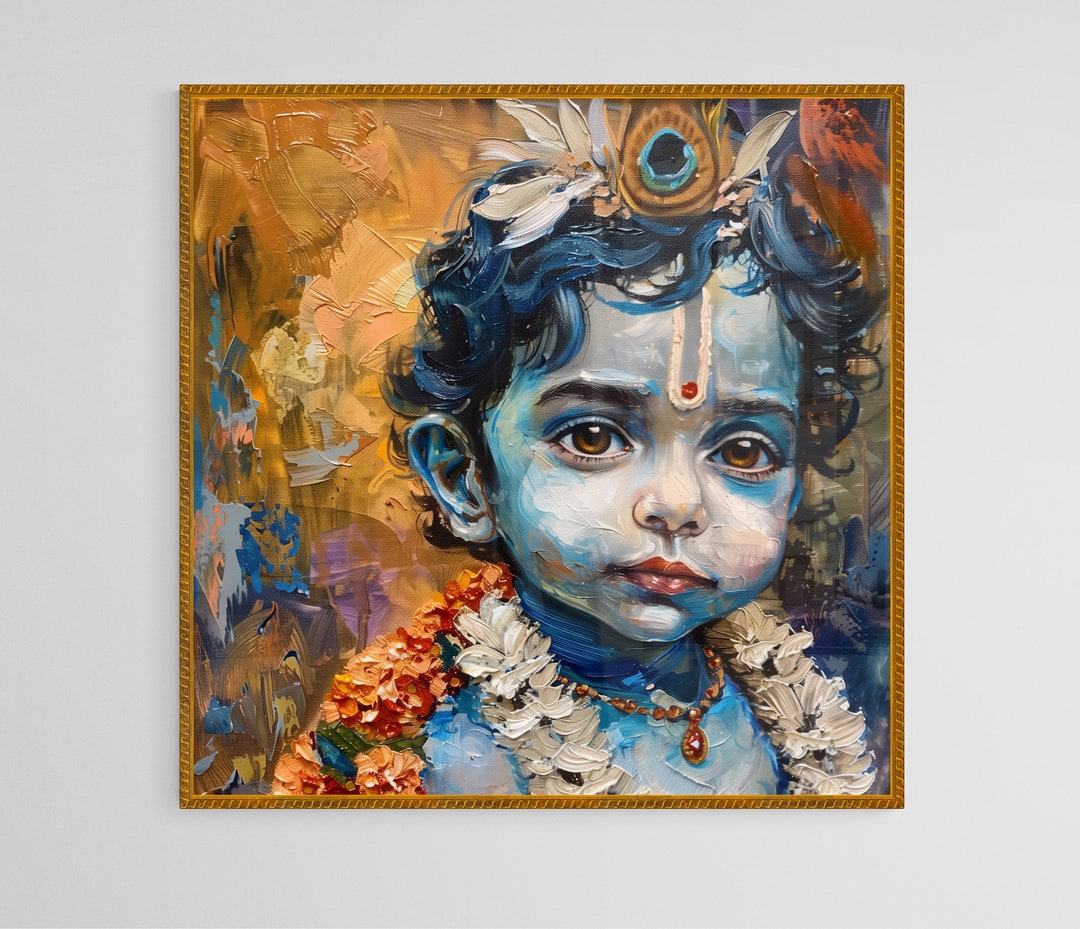 Baby Krishna Painting Printable for Home Décor, Krishna Wall Art Worship Puja, Krishna Prints ...