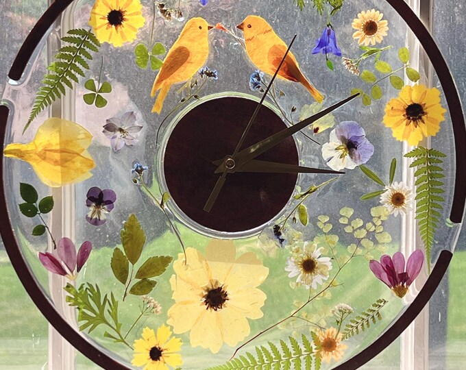 Flower Clock, Real Pressed Flower Art, Bohemian Art, Unique Wall Clock ...