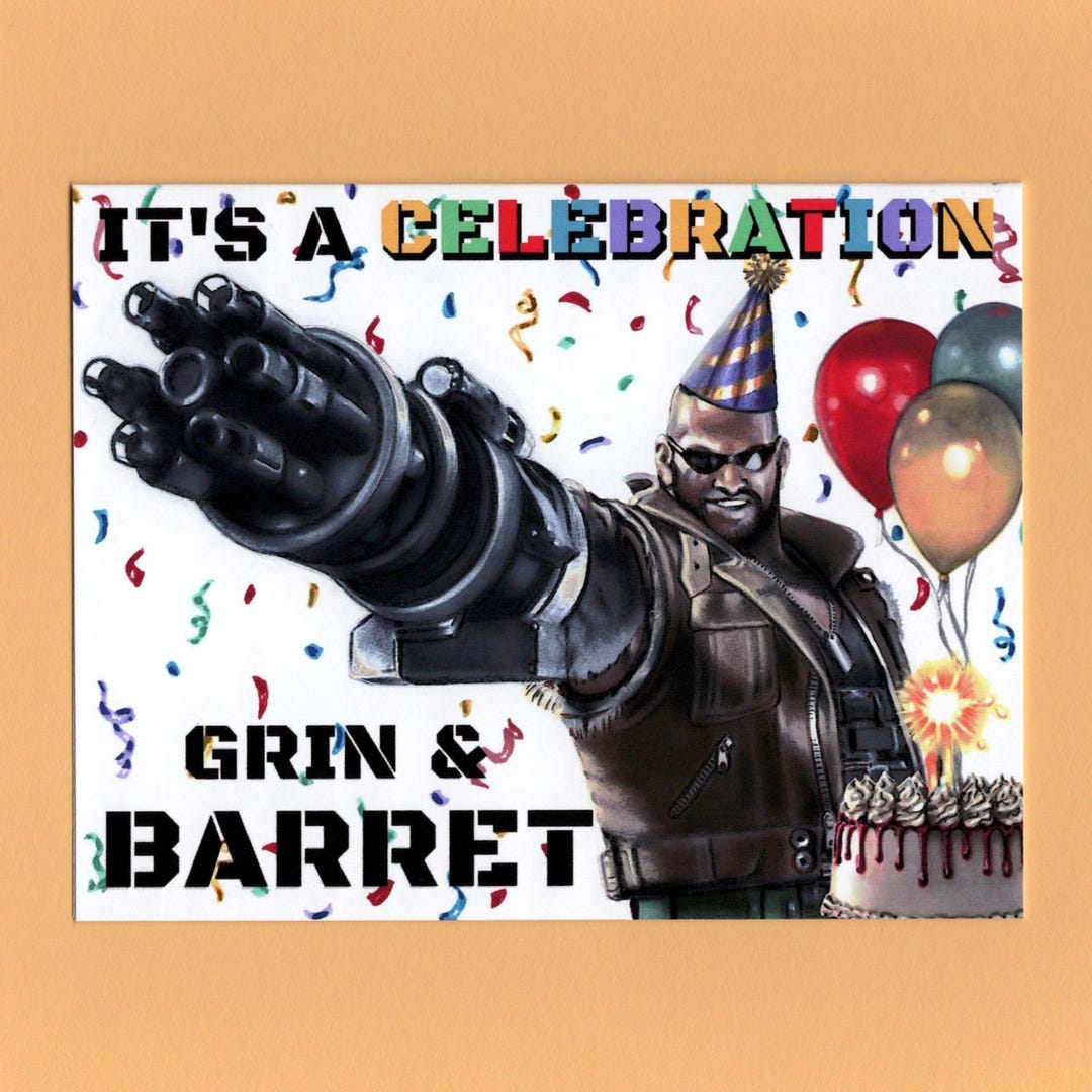 Funny Barret Wallace FF7 Birthday Card: Final Fantasy VII Video Game ...