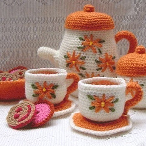 Amigurumi Pattern Crochet Mini Tea Set and Cupcakes DIY - Etsy