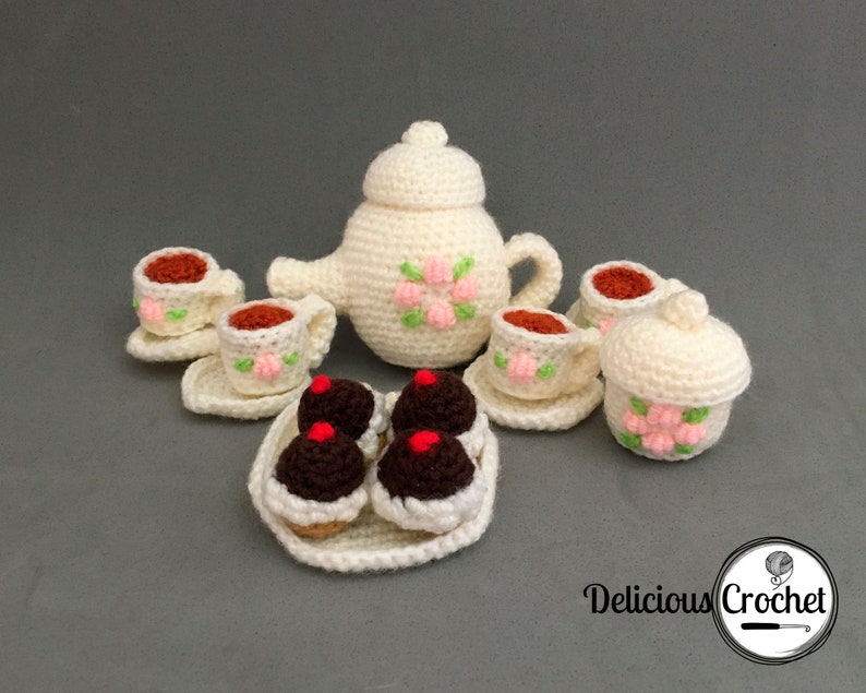 Amigurumi Pattern Crochet Mini Tea Set and Cupcakes Muffins Miniature ...