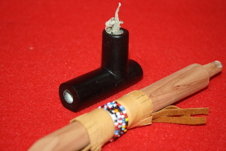 8" Personal Sized Red or Black Pipestone Pipe W/ Beaded Aromatic Cedar ...