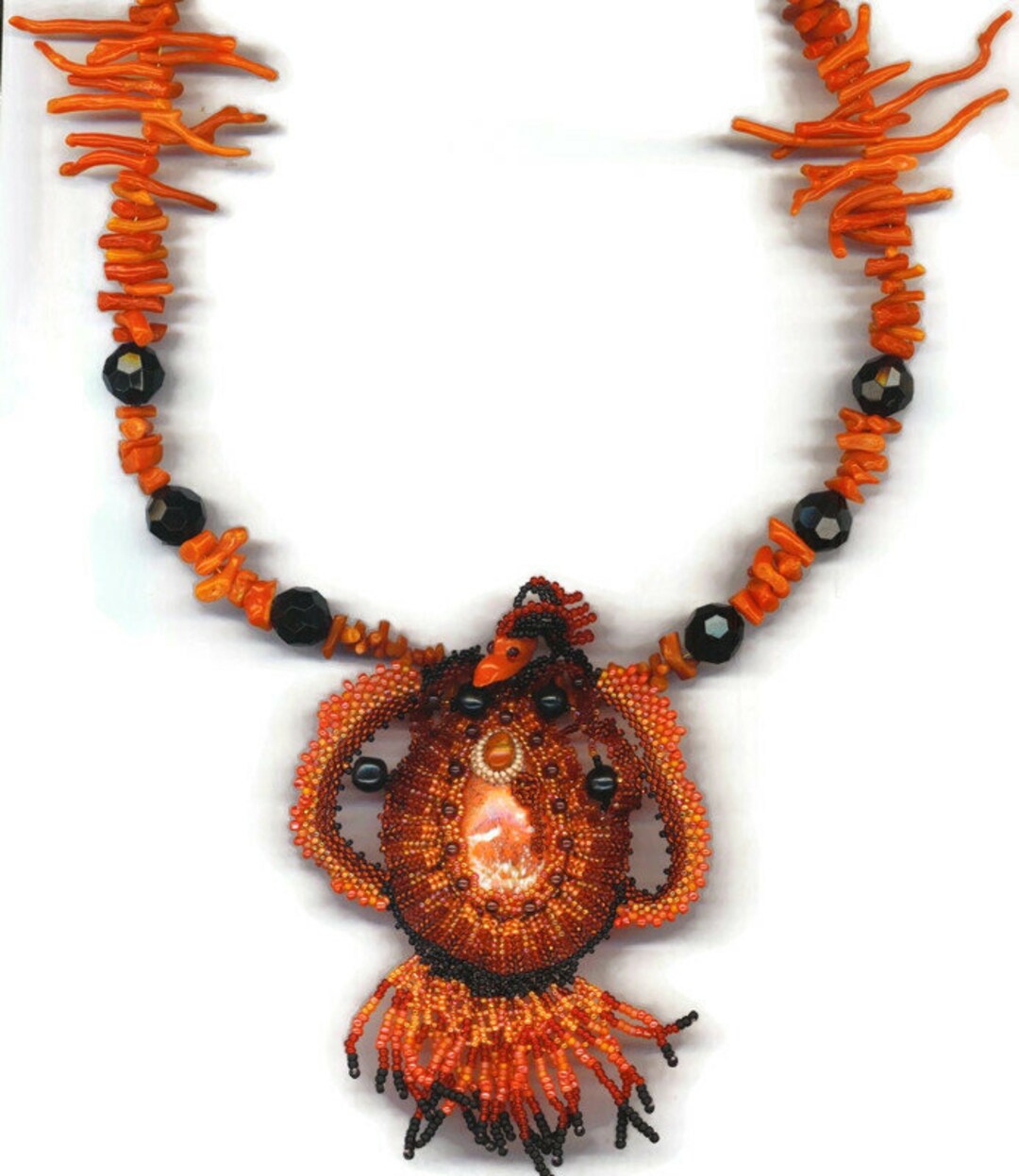 Beadwoven Red Orange Firebird Necklace Orange Fire Bird Hot - Etsy