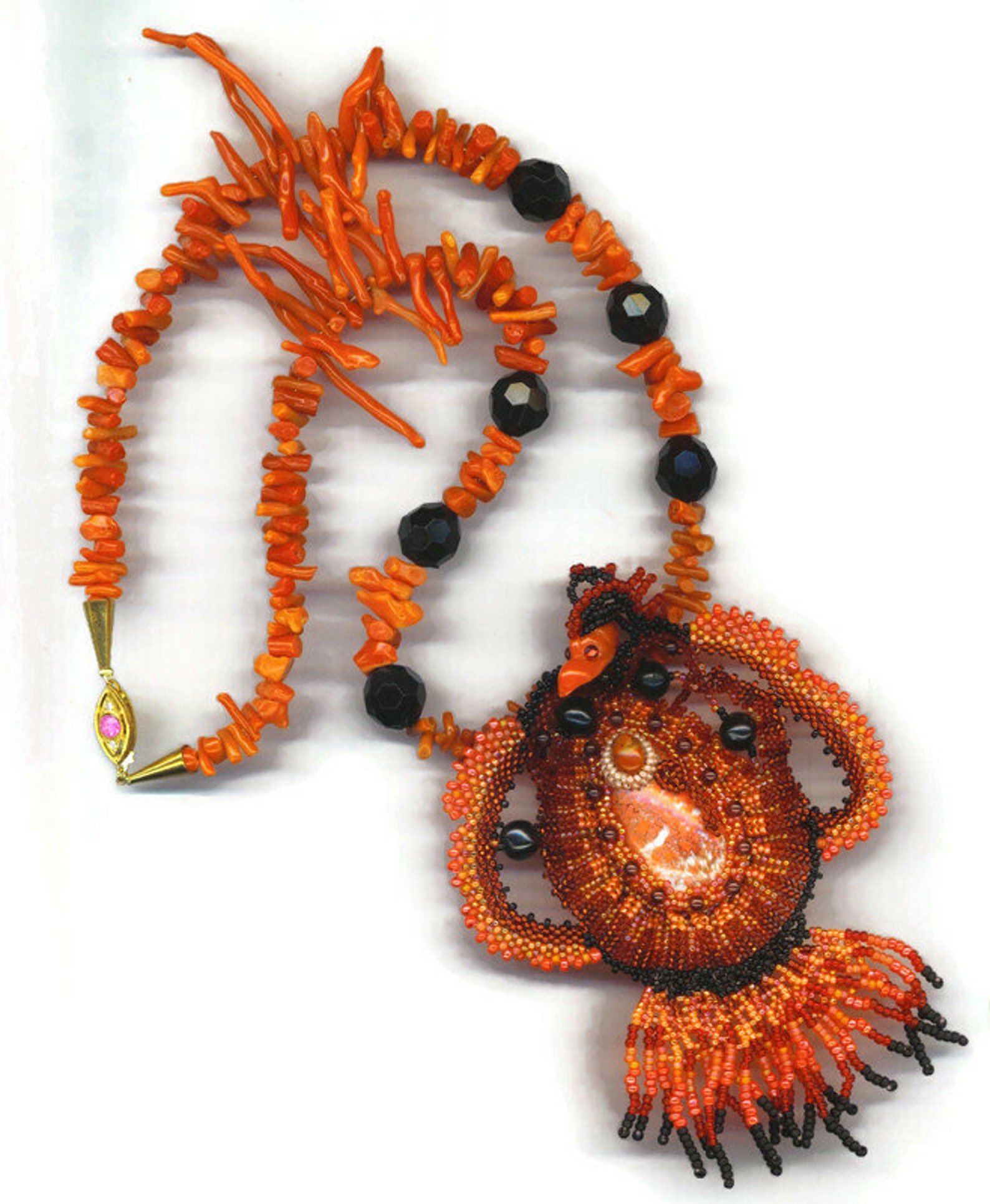 Beadwoven Red Orange Firebird Necklace Orange Fire Bird Hot - Etsy