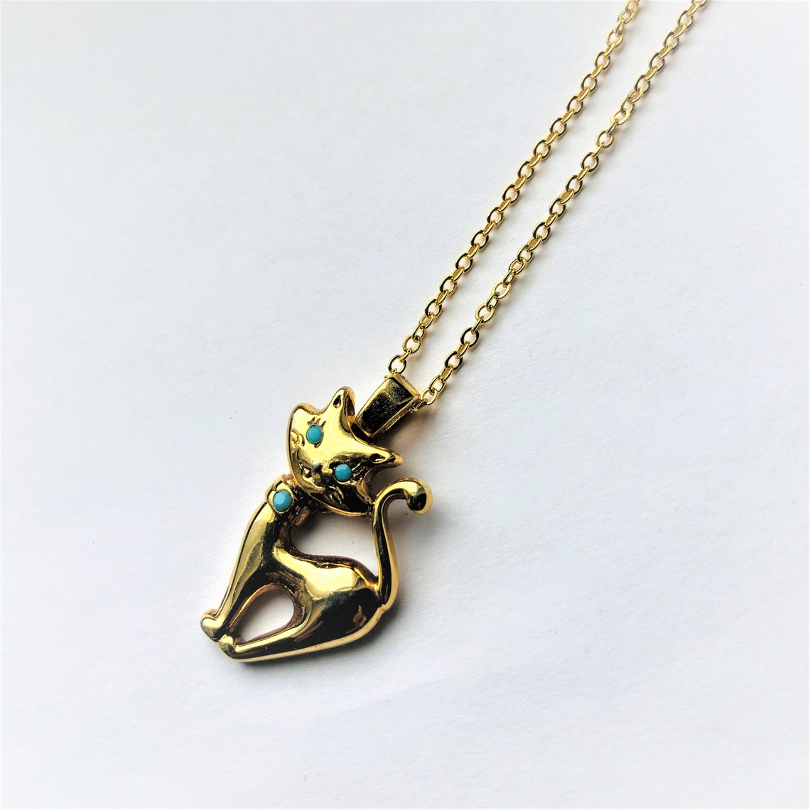 Cute Cat Gold Plated Pendant Cat Lover Necklace Animal Feline - Etsy UK