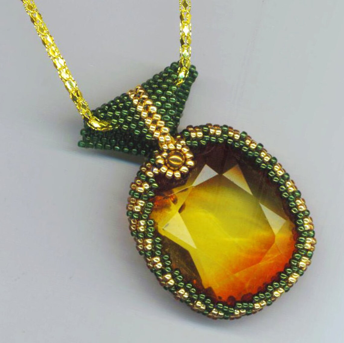 Beadwoven Rhinestone Cabochon Necklace, 18K Gold Plated Chain - Etsy