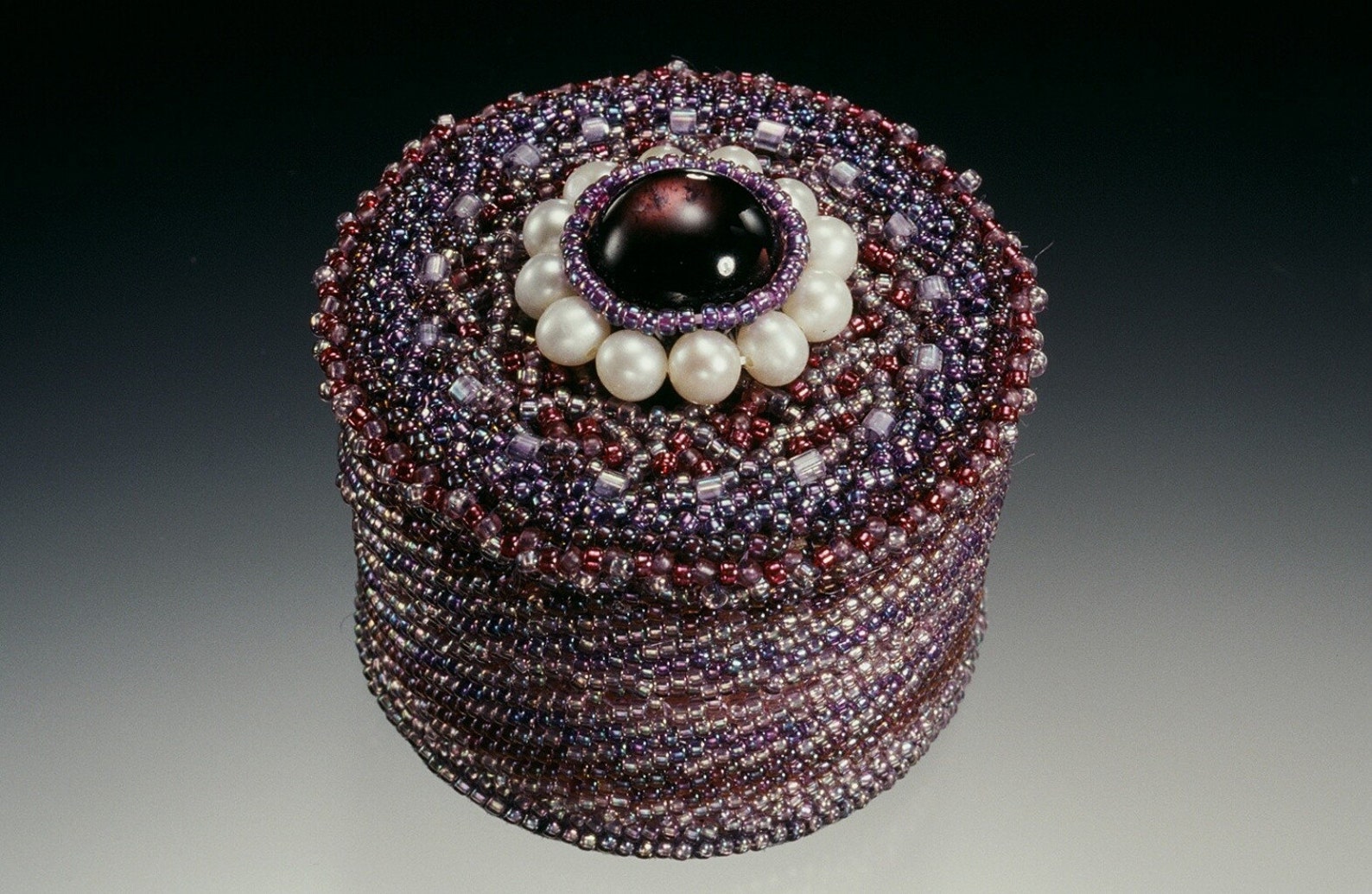 Beadwoven/ Beaded Jewelry Box Genuine Pearls Purple Lavender Amethyst ...