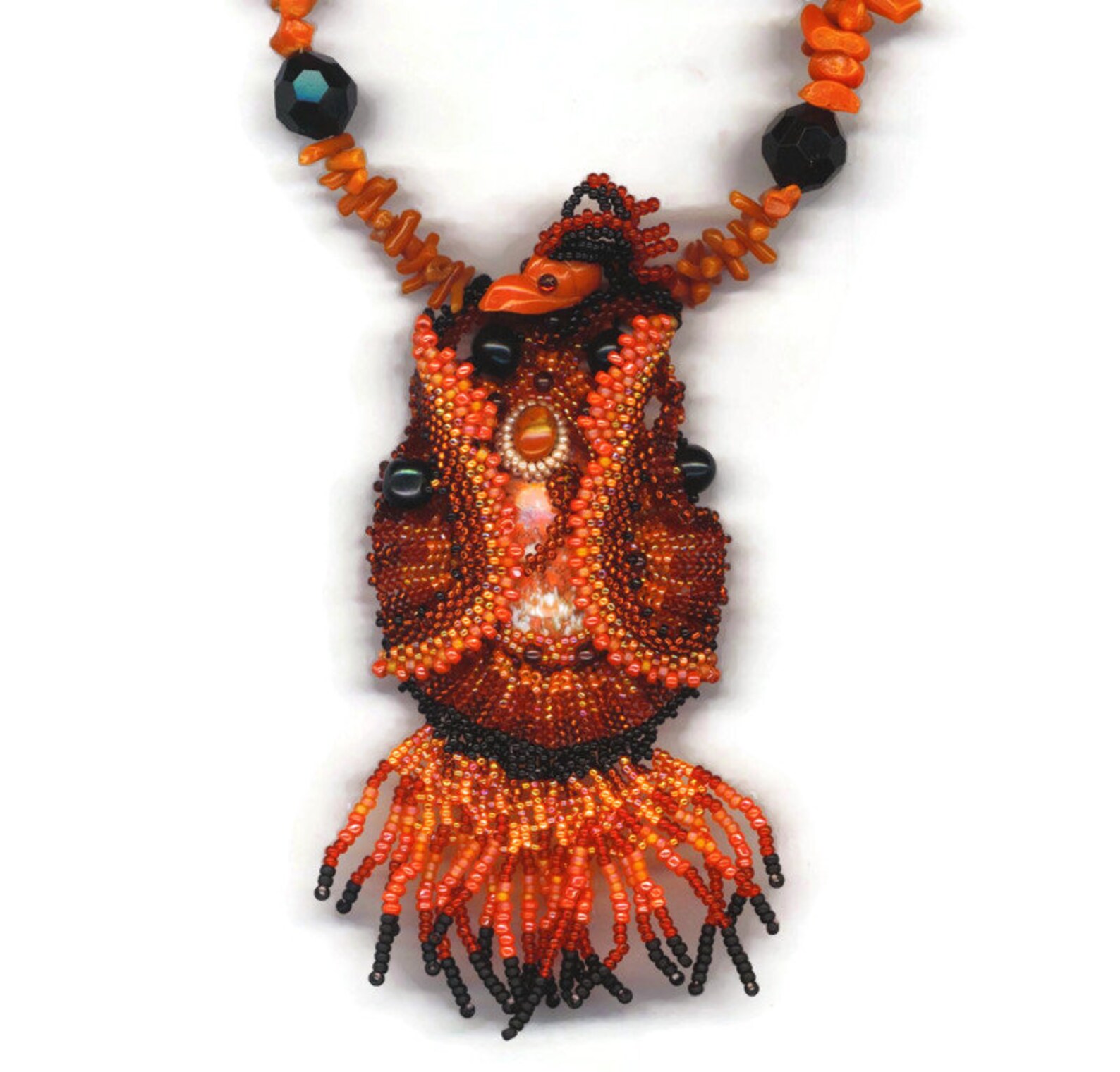 Beadwoven Red Orange Firebird Necklace Orange Fire Bird Hot - Etsy