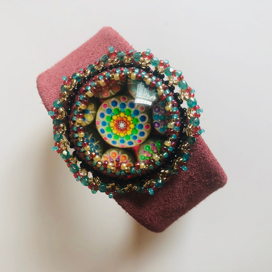 Adjustable Cuff Colorful Painting Under Glass Beadwoven Bracelet ...