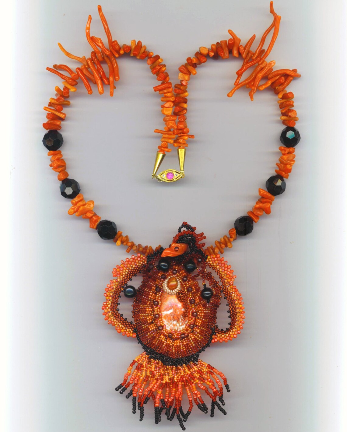 Beadwoven Red Orange Firebird Necklace Orange Fire Bird Hot - Etsy