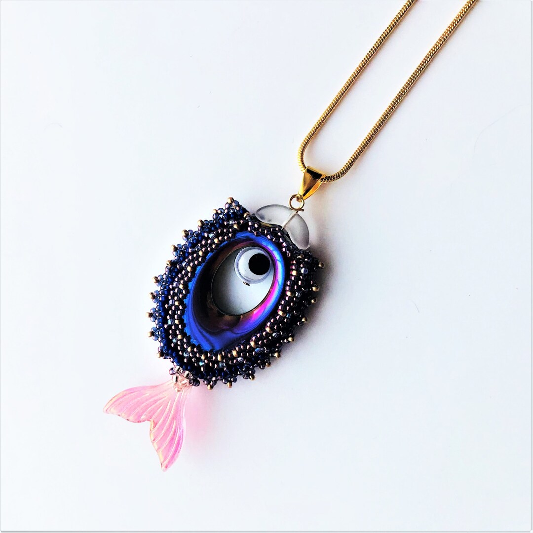 Oval Electroplate Hematite Golden Purple Fish Pendant GF Necklace ...