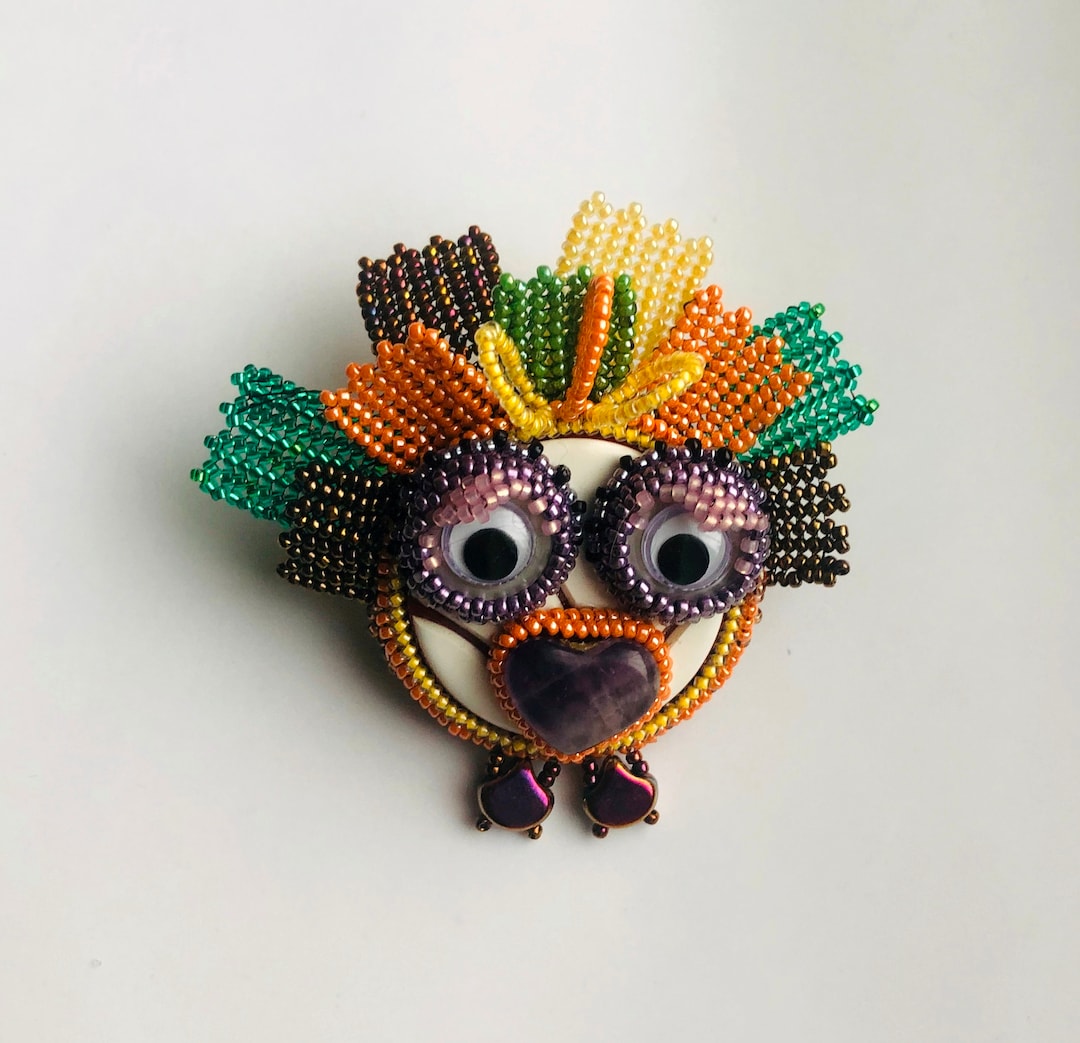 Thanksgiving Turkey Whimsical Turkey Face Brooch Beadwoven Chick With ...
