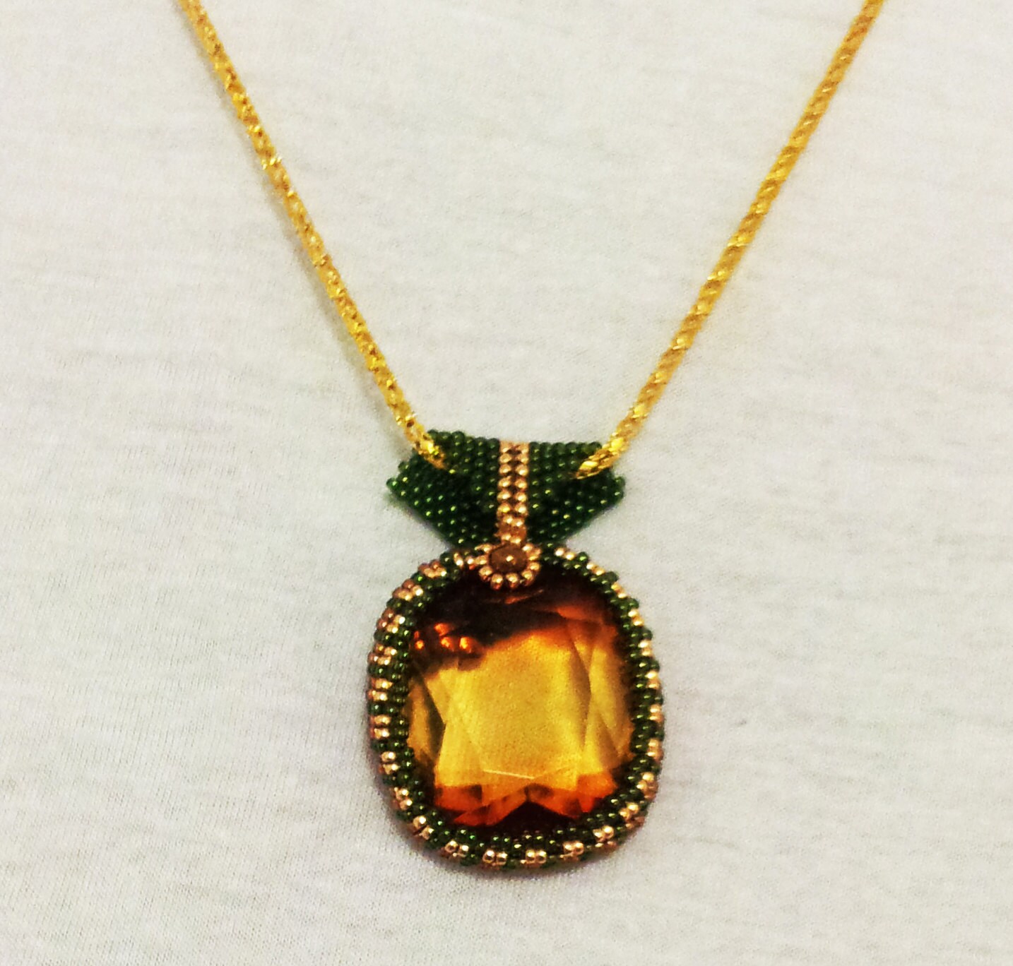 Beadwoven Rhinestone Cabochon Necklace, 18K Gold Plated Chain - Etsy