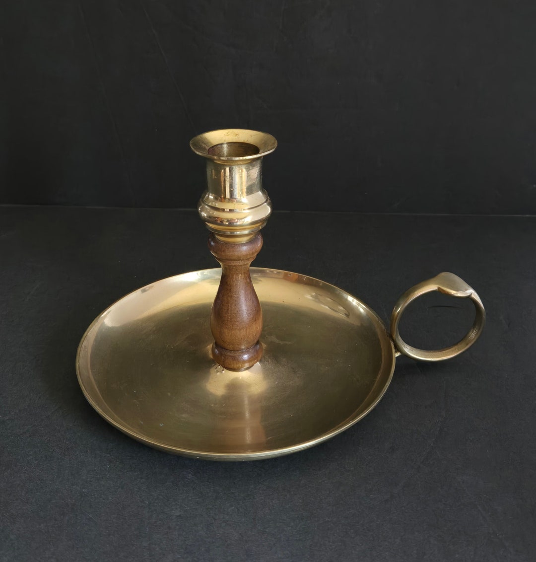 Vintage Brass and Wood Chamber Candlestick With Handle - Etsy