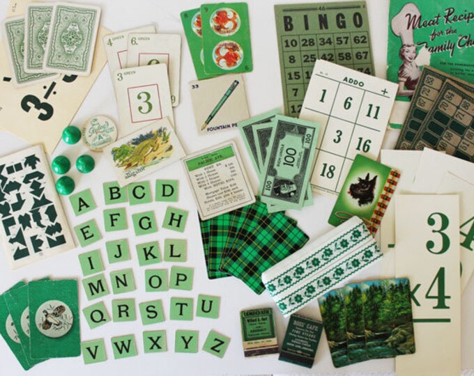 Vintage Green Ephemera and Goodie Pack - Etsy