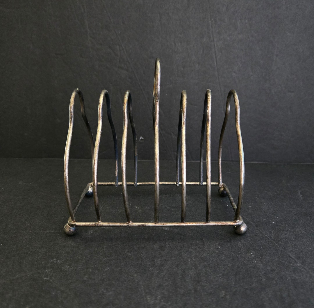 Vintage Tarnished Silverplate Six Slice Footed Toast Rack Letter Rack ...