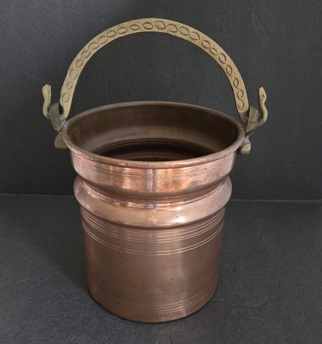 Decorative Vintage Turkish Copper Bucket Cache Pot Planter Brass Bail ...