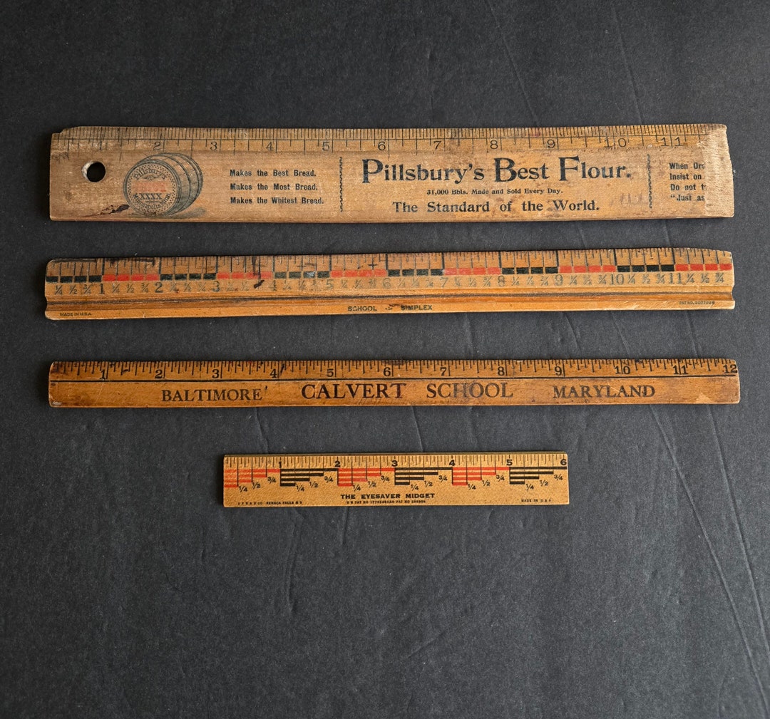 Vintage Lot of Four Wooden Rulers Advertising School Primitive Rustic ...