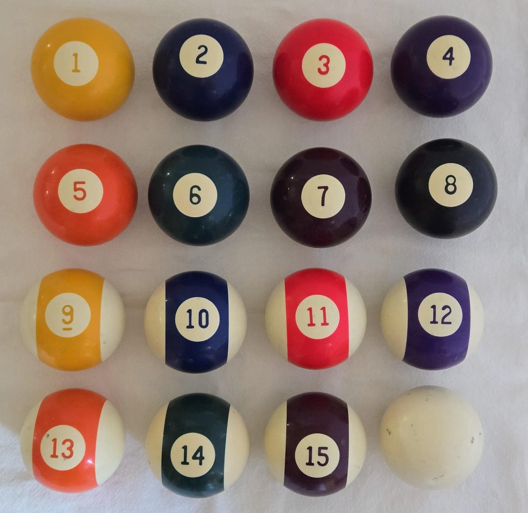 Set of Vintage Pool Balls 1-15 and Cue Ball American Size 2-1/4" - Etsy