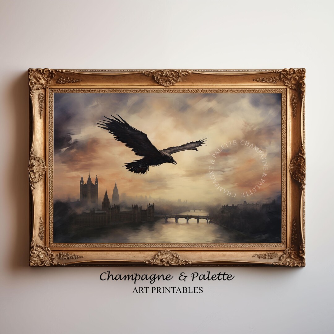 Victorian London Landscape, Raven Over London Print, Gothic Raven Wall ...