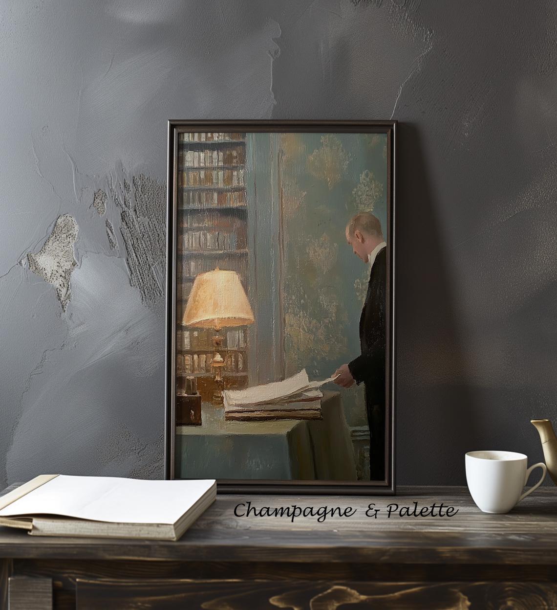 Vintage Library Art Print Victorian Study Scene Classic Gentleman ...
