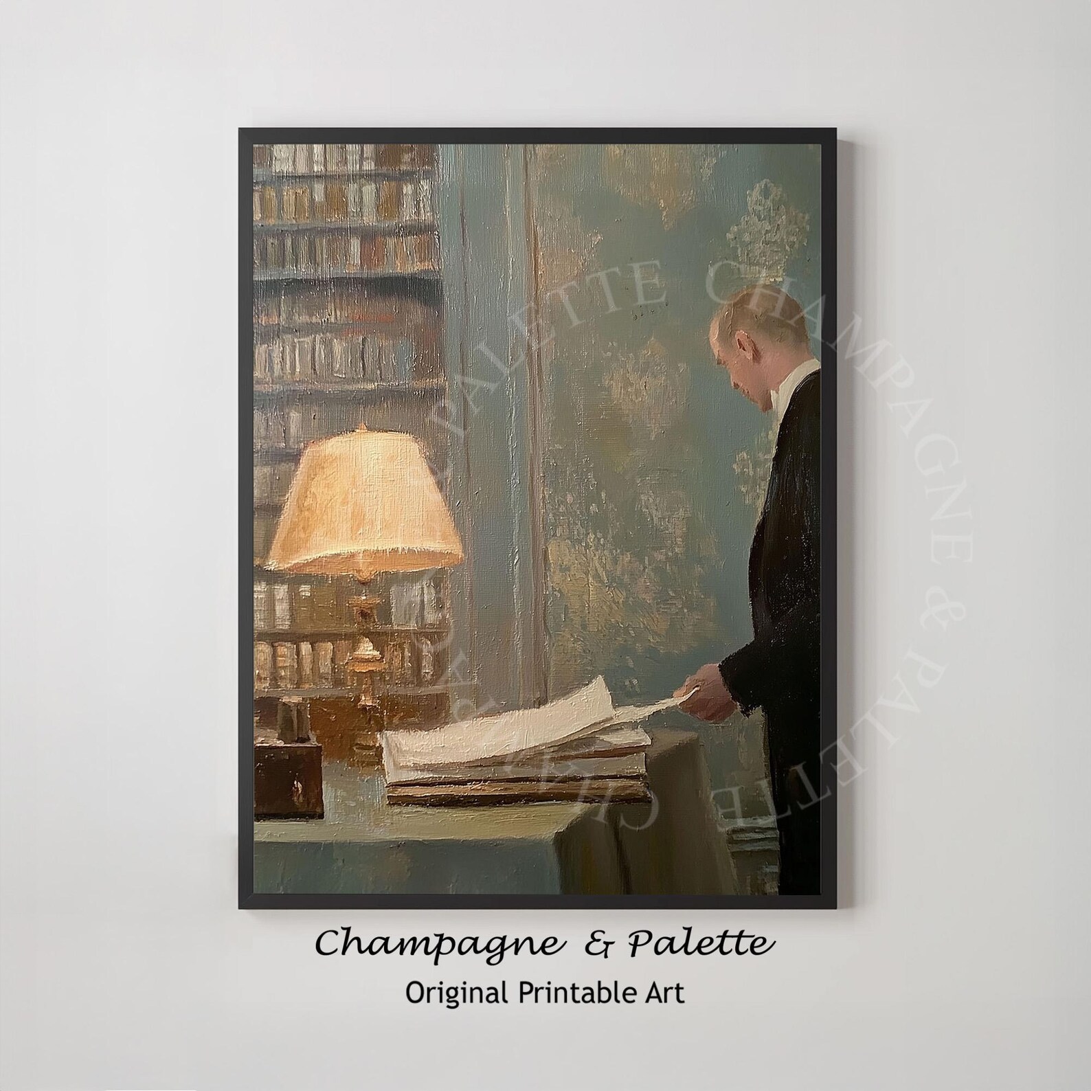 Vintage Library Art Print Victorian Study Scene Classic Gentleman ...