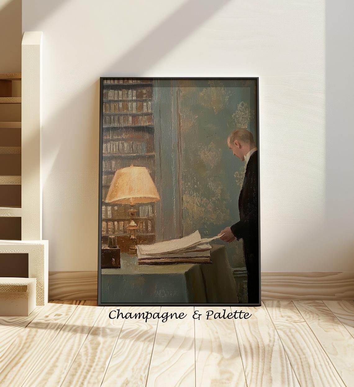 Vintage Library Art Print Victorian Study Scene Classic Gentleman ...
