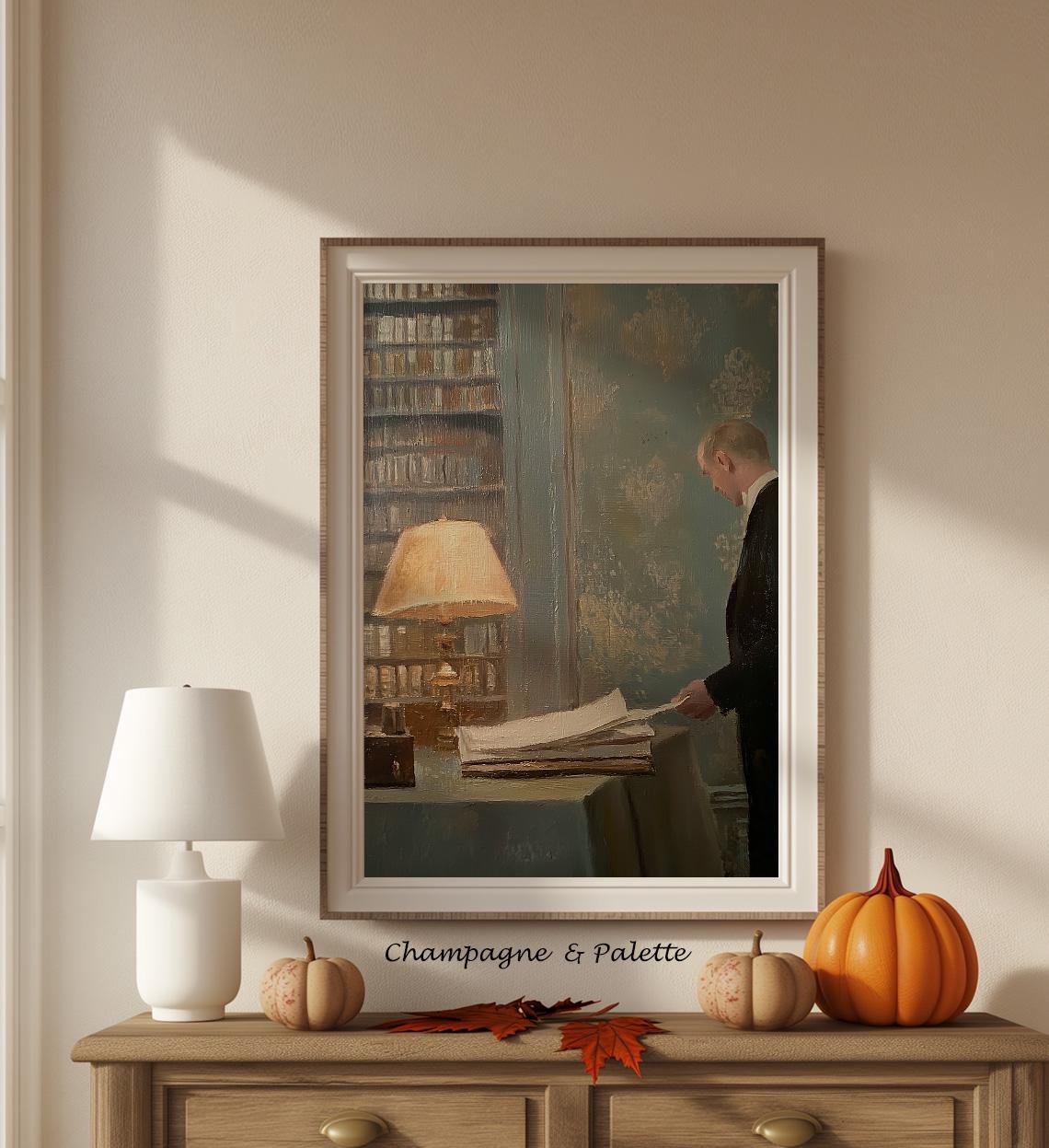 Vintage Library Art Print Victorian Study Scene Classic Gentleman ...
