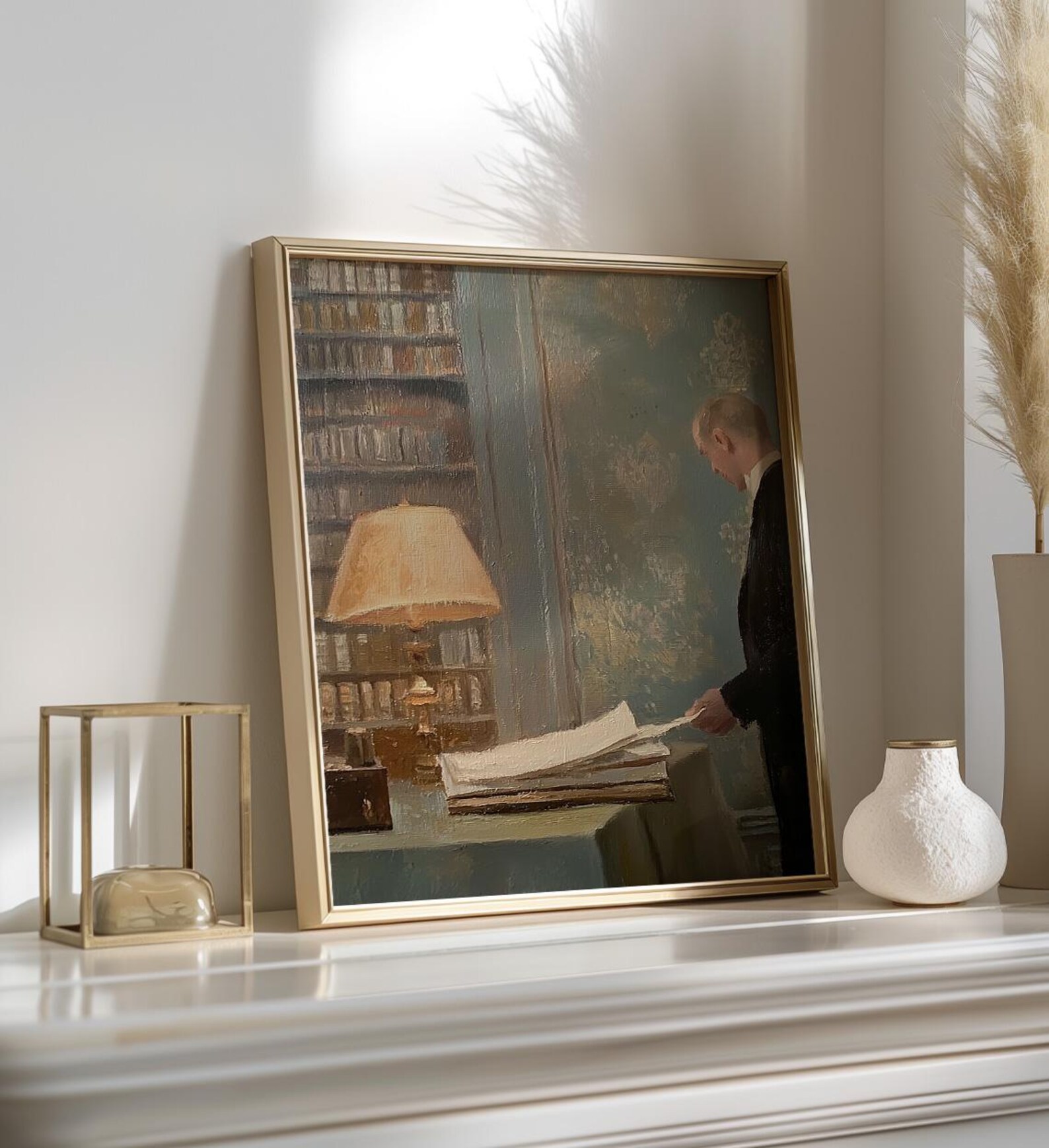 Vintage Library Art Print Victorian Study Scene Classic Gentleman ...