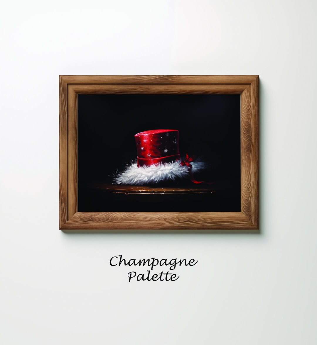 Red Santa Top Hat Art Festive Christmas Hat Artwork Unique Holiday Wall ...